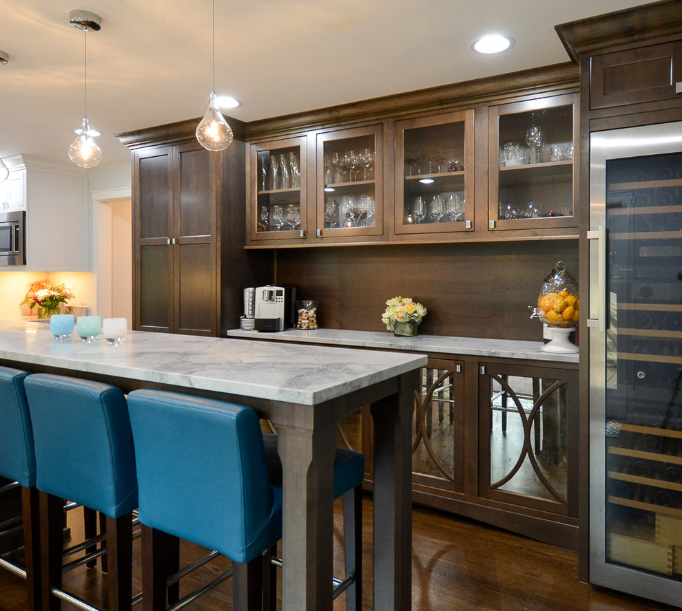 Classic White Kitchen with a Cherry Wine Bar - Transitional - Home Bar ...
