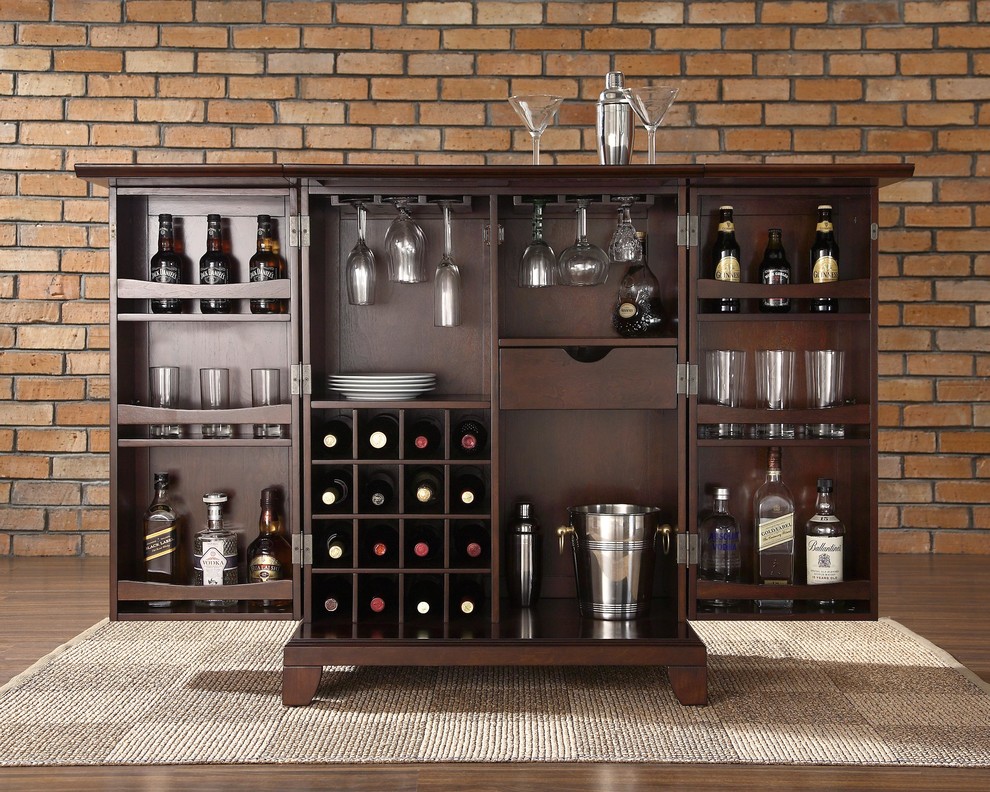Crosley Furniture Cambridge Expandable Bar Cabinet in Vintage Mahogany ...
