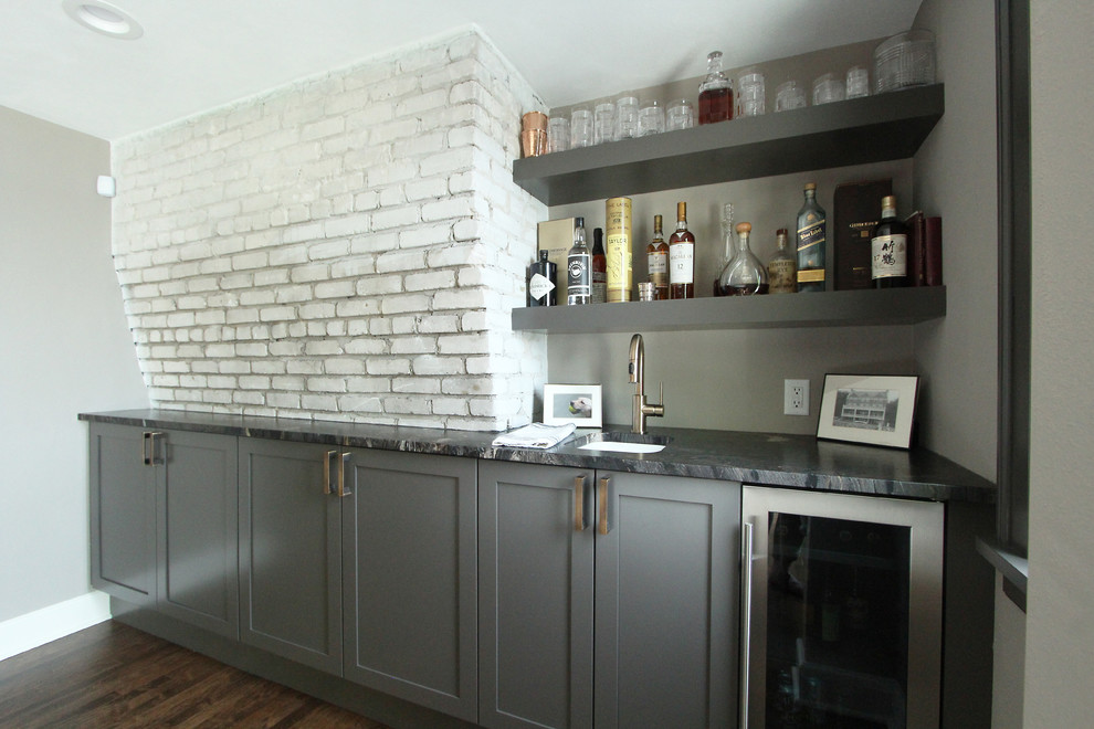 Exposed Brick Chimney behind Home Wet Bar - Traditional - Home Bar ...
