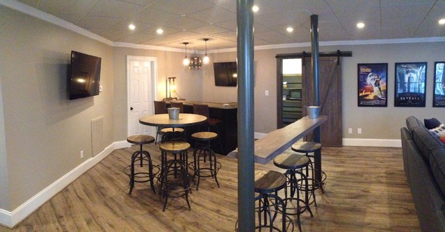 Family Room, Home Theater, Home Bar, Basement - Contemporary - Home Bar ...