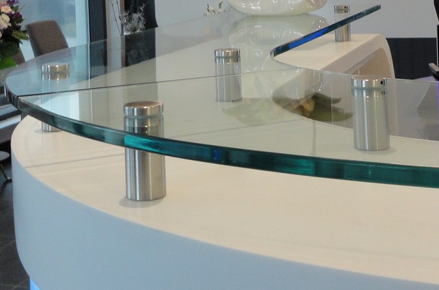 glass kitchen countertops & glass eating bar - Contemporary - Home Bar ...