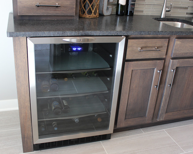 Hickory Wet Bar in Warm Gray Stain With Brushed Granite Counters ...