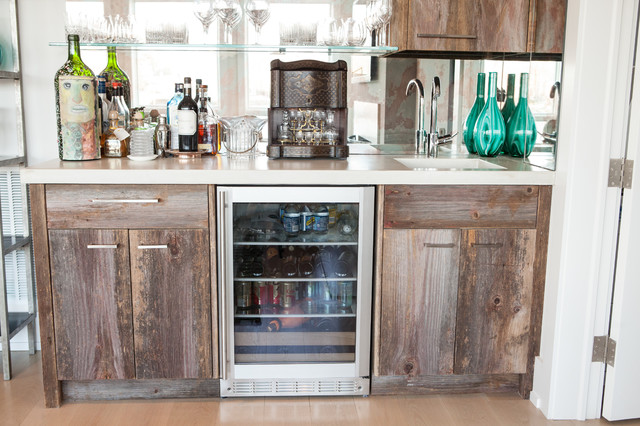High Gloss Kitchen and Barn Board Bar - Rustic - Home Bar - New York ...