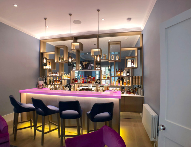 Luxury Bespoke Bar with White Onyx Backlit Corian Worktop - Modern ...