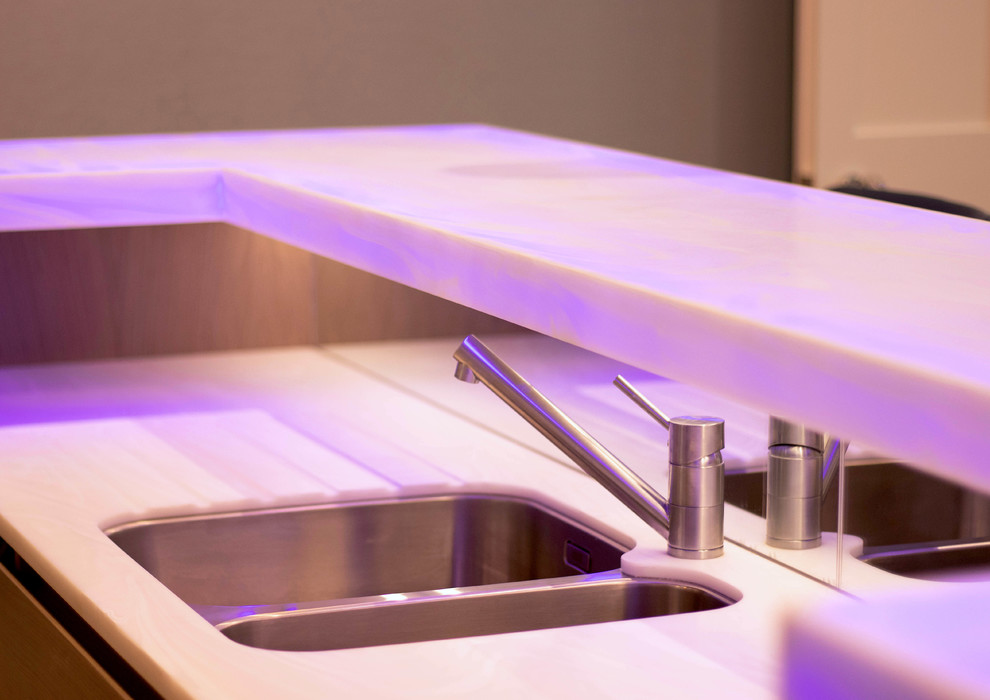 Luxury Bespoke Bar with White Onyx Backlit Worktop - Modern - Home Bar ...