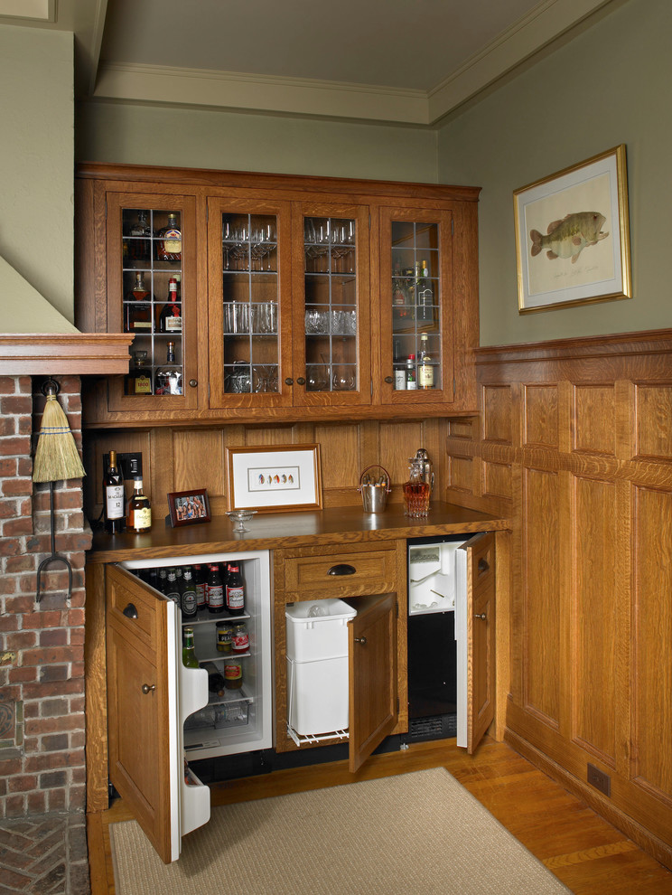Oak bar tucked in corner niche - Transitional - Home Bar - Philadelphia ...