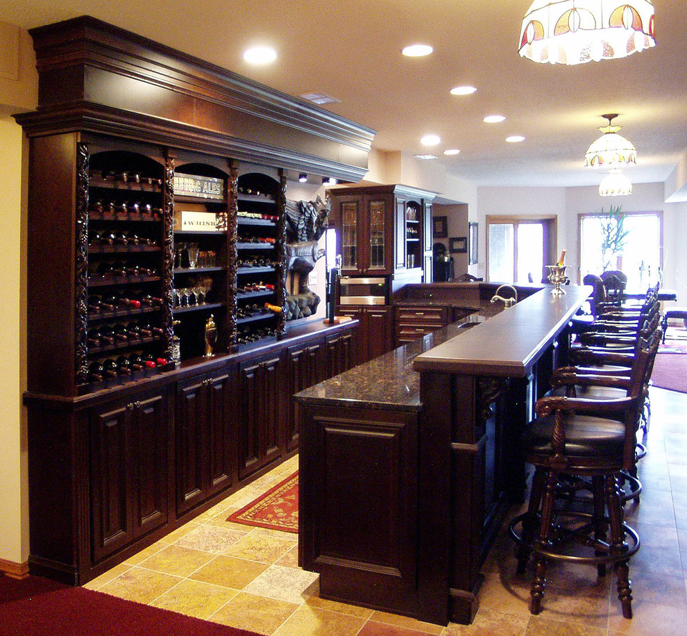 Old World wine display with antique griffin - Traditional - Home Bar ...