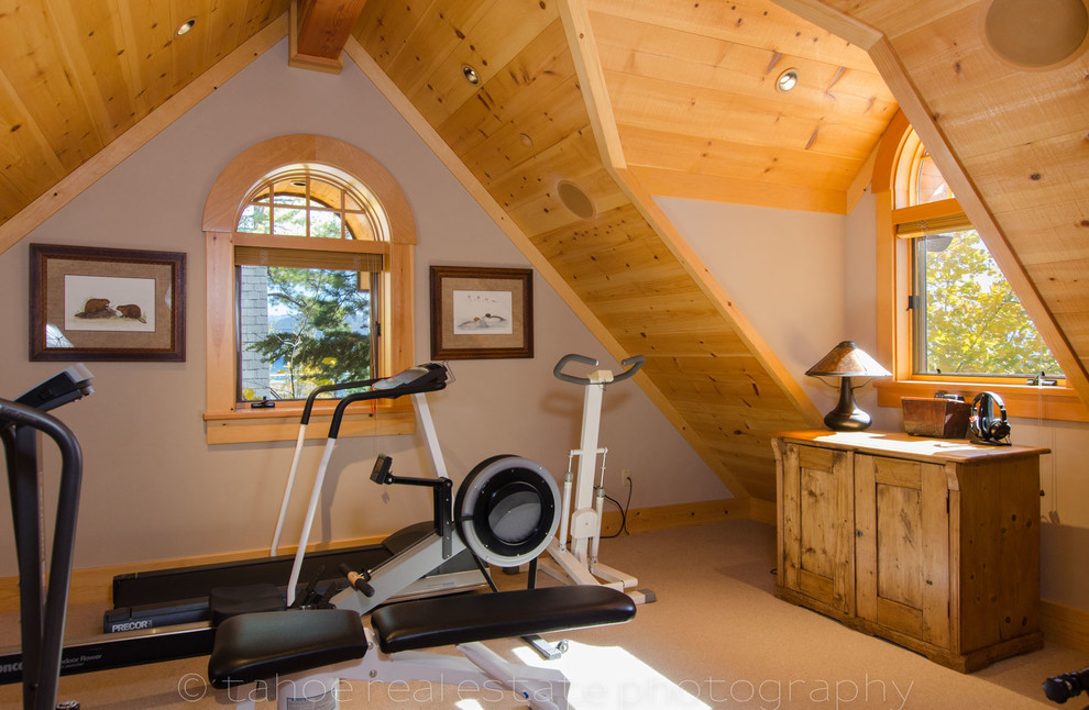 Large Log Lakefront Lodge - Rustic - Home Gym - Other - by Tahoe Real ...