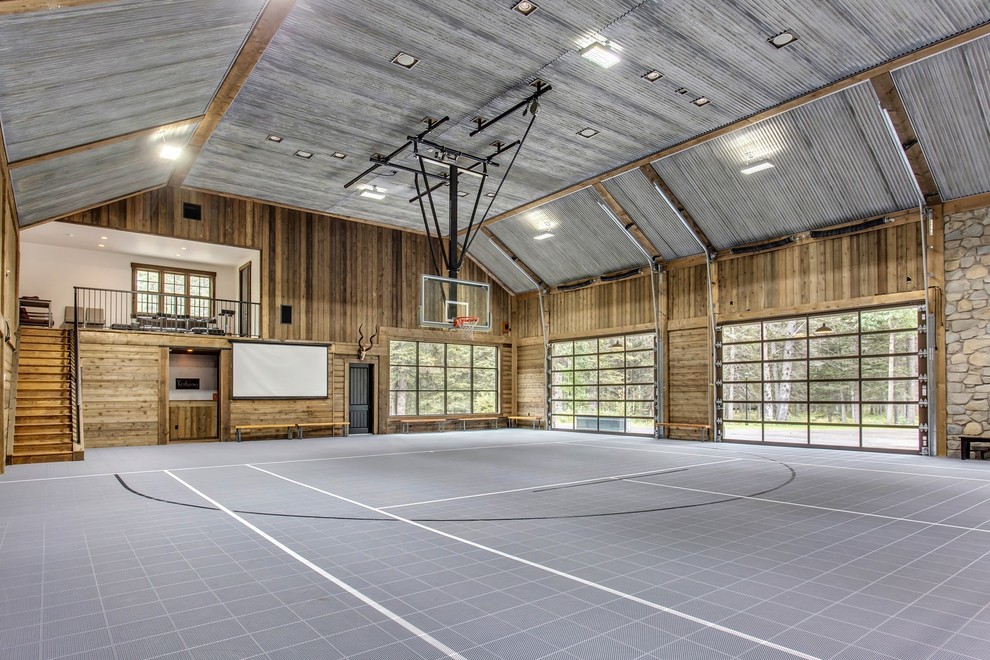 Steel Ceiling and Reclaimed Wood Walls - Rustic - Home Gym - Calgary ...