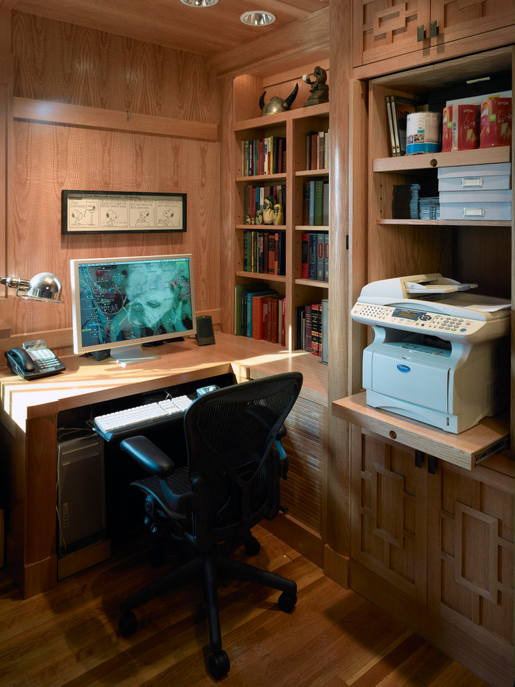 A client's workstation with the printer cabinet open - Asian - Home ...