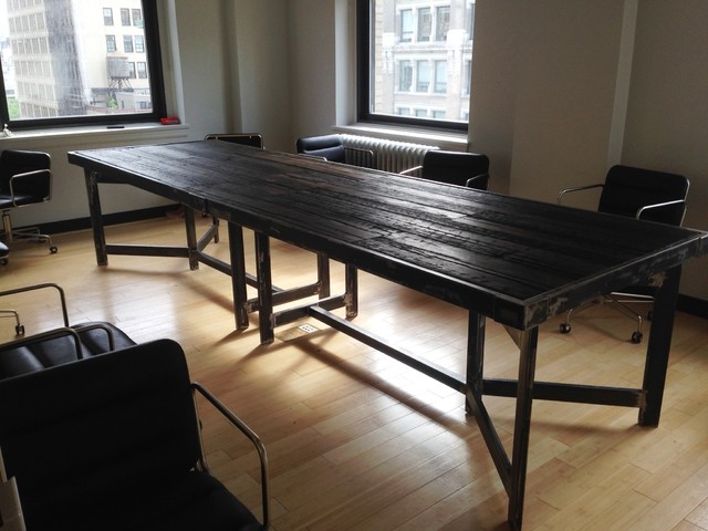 Blackened Steel Rustic Conference Table - Industrial - Home Office ...
