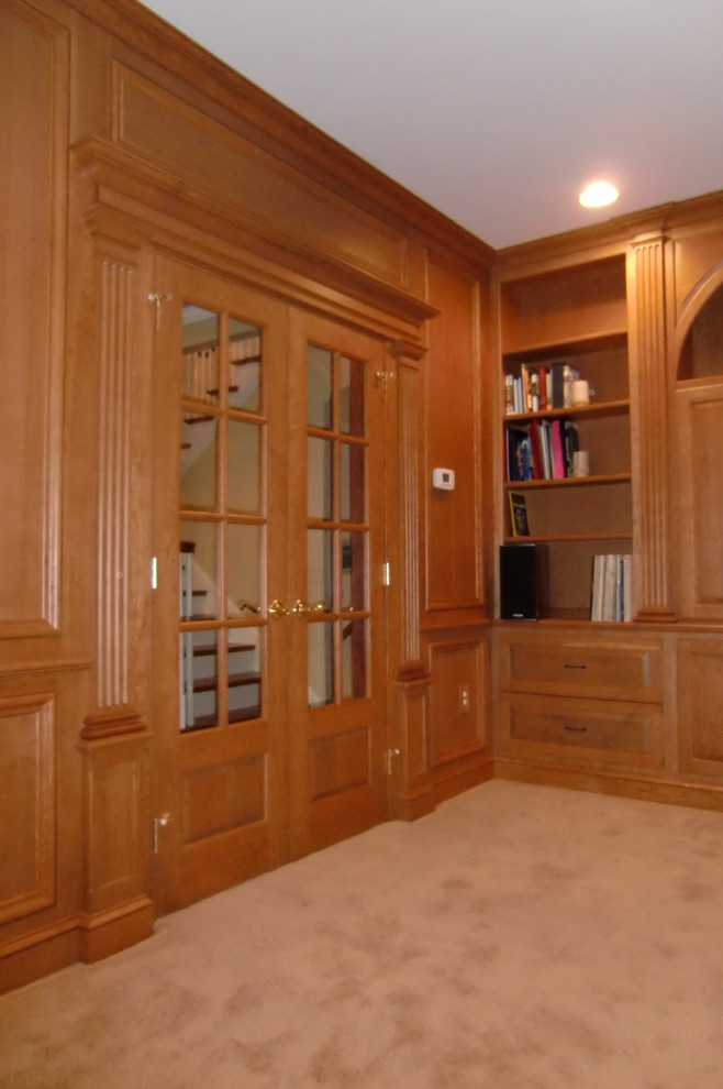 Cherry Home Library with French doors - Traditional - Home Office - New ...