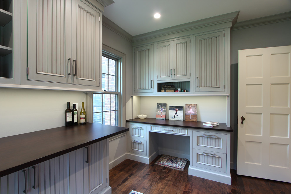 Desk with Inset Cabinets with Bead Board Recessed Panels - Transitional ...