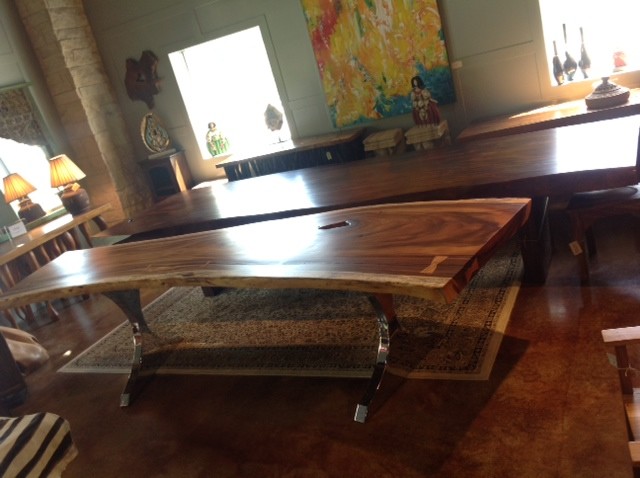 Exotic Solid Wood Slab Table #1094 LIVE EDGE Suar Table w/ Stainless ...