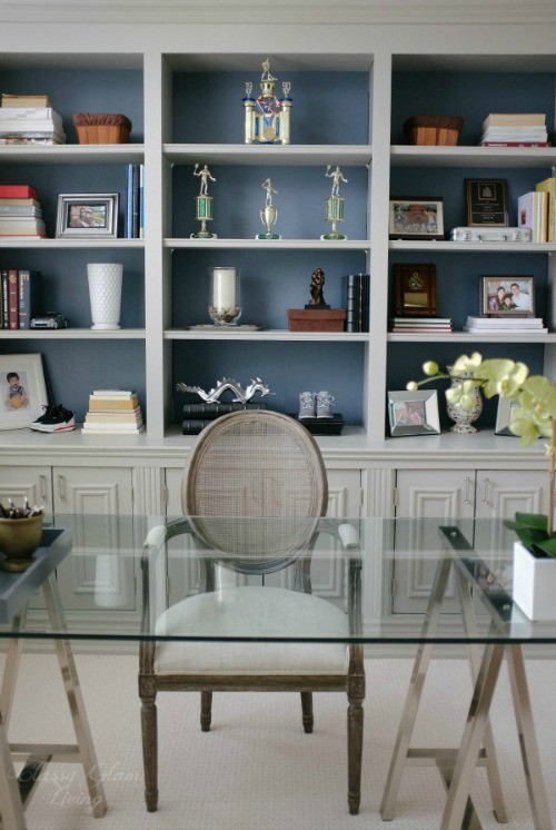 Gray Built-in Bookcase in Home Office - Traditional - Home Office ...