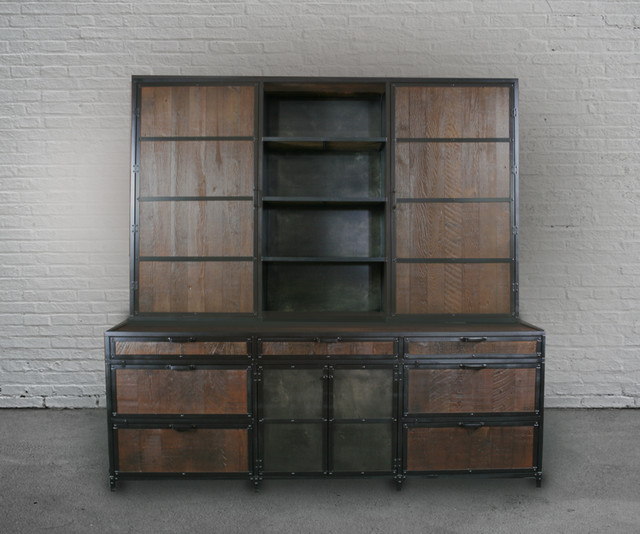 Industrial File Cabinet with hutch. Reclaimed wood filing cabinet China Cabinet Industrial Home Office Houston by Combine 9 Design LLC Houzz IE