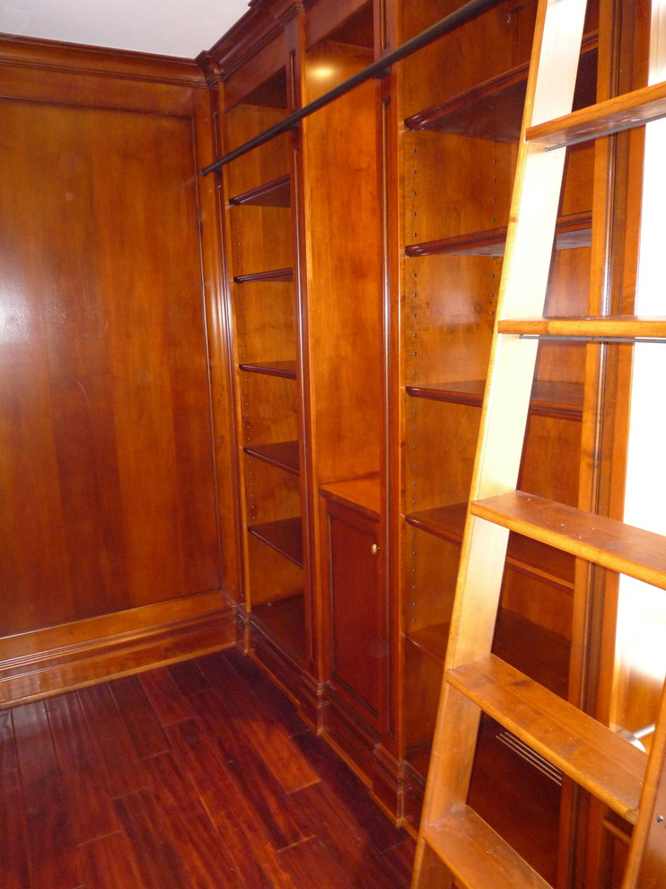 Library Wall with Bench Nook & Rolling Ladder - Traditional - Home ...