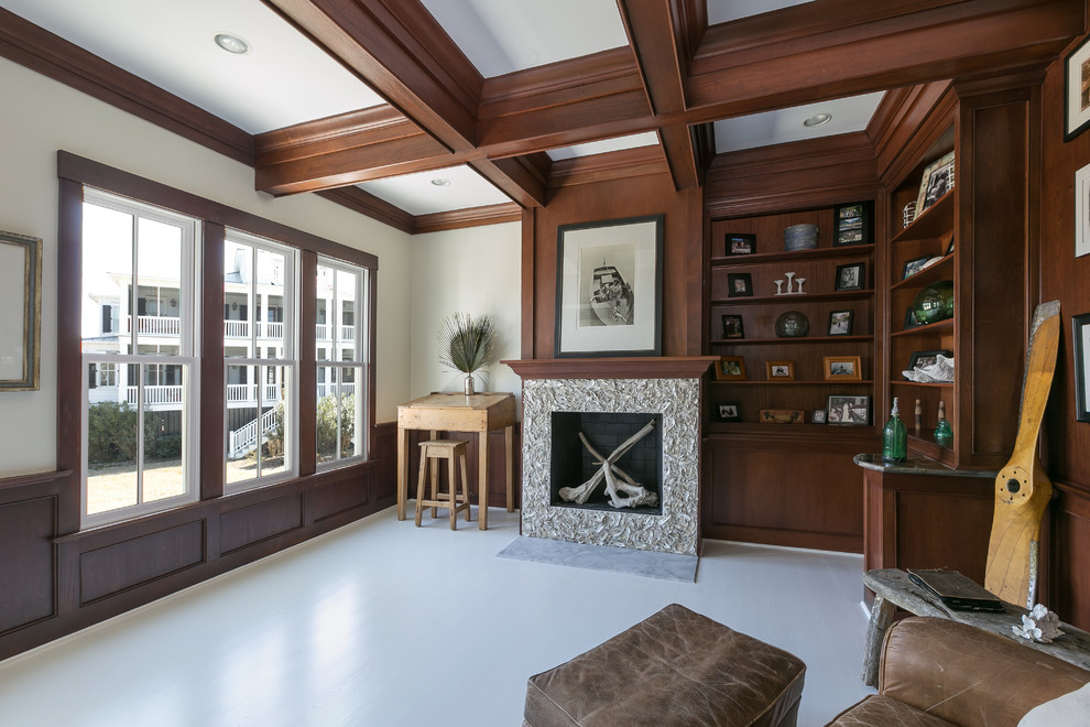 Mahogany Dark Wooden Beams - Coffered Ceiling Design - Stained - Beach ...