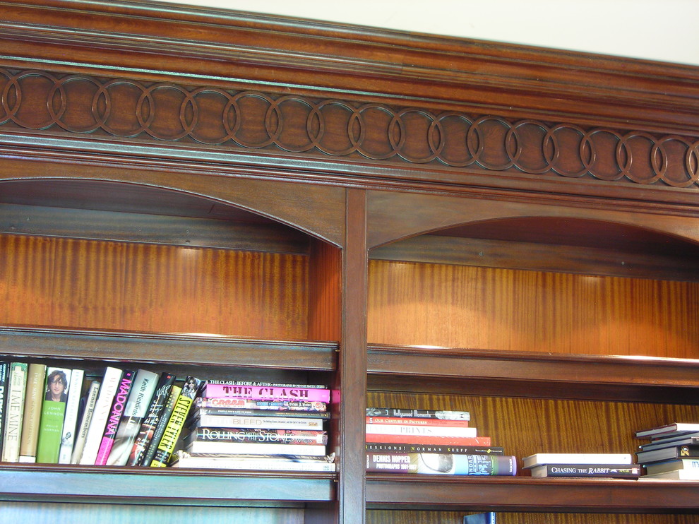 Mahogany library cabinetry with carved mouldings - Traditional - Home ...