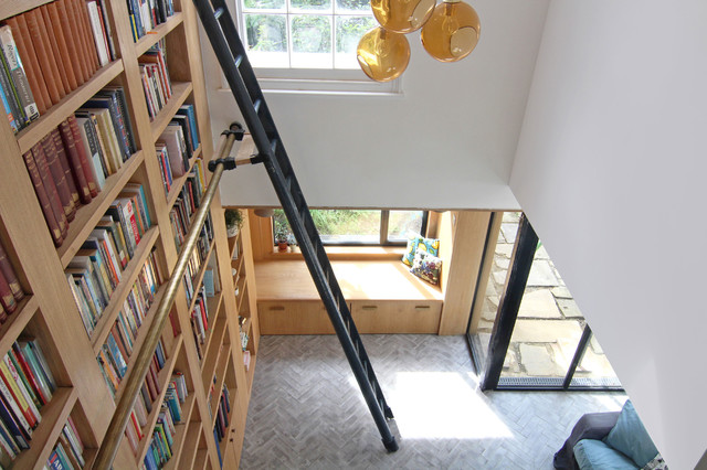 Oak Double Height Library and Window Seat - Modern - Home Office ...