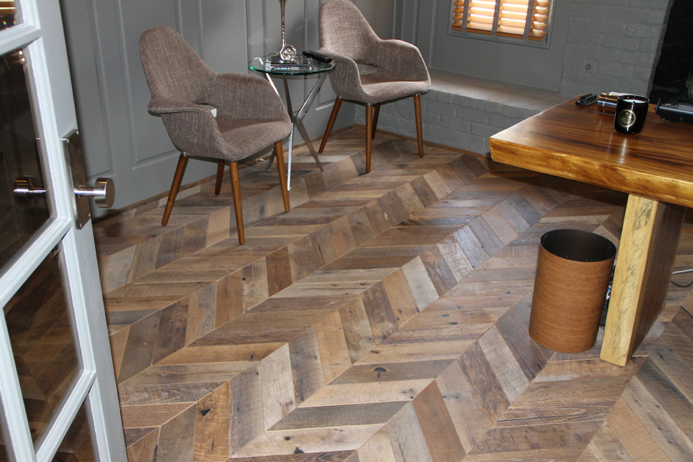 Reclaimed Oak Wide Plank & Chevron Pattern - Midcentury - Home Office ...