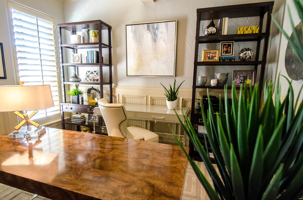 Sophisticated Mid-Century Modern Office Touches of Metallic Glam ...