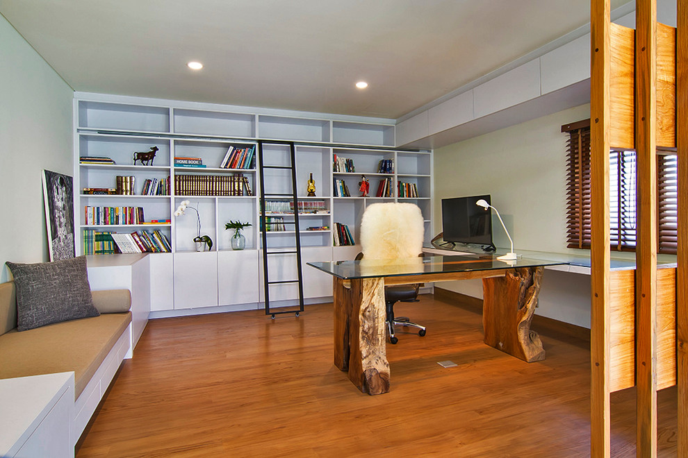study room featuring wood based glass top desk - Contemporary - Home ...