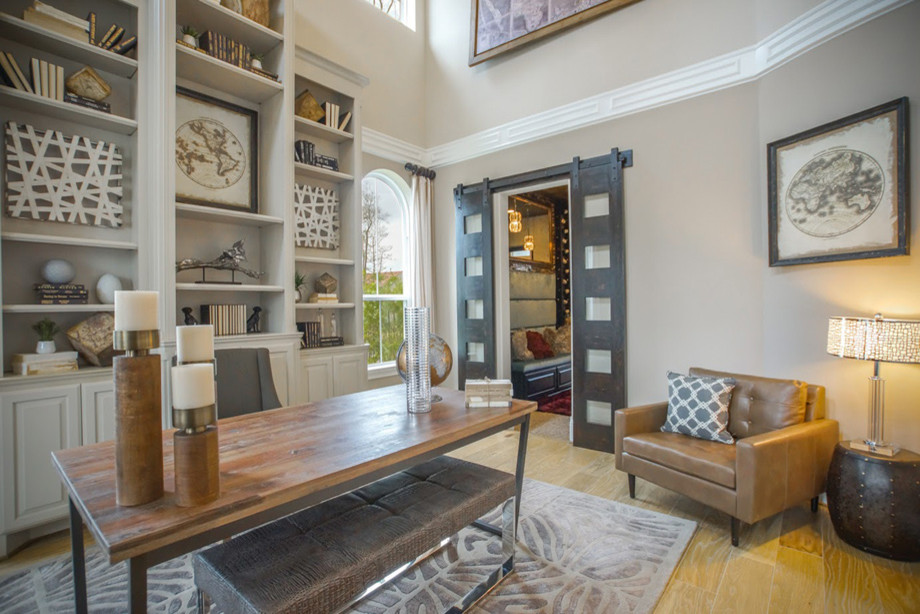 Two Story Study with Barn Doors - Contemporary - Home Office - Houston ...