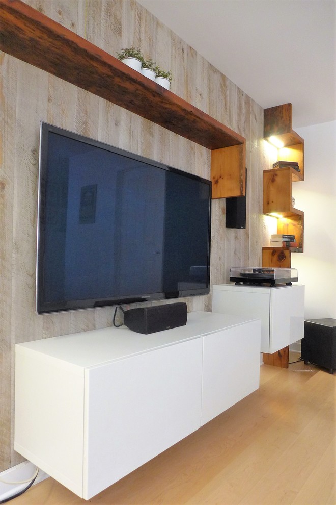 All wires from devices hidden behind accent wall. - Modern - Home ...
