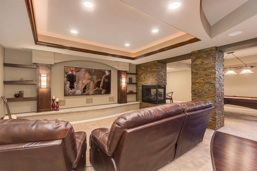 Basement Home Theater and Fireplace - Traditional - Home Theater ...