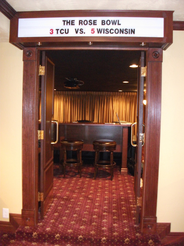 home theater entrance with marquee and ticket booth - Traditional ...