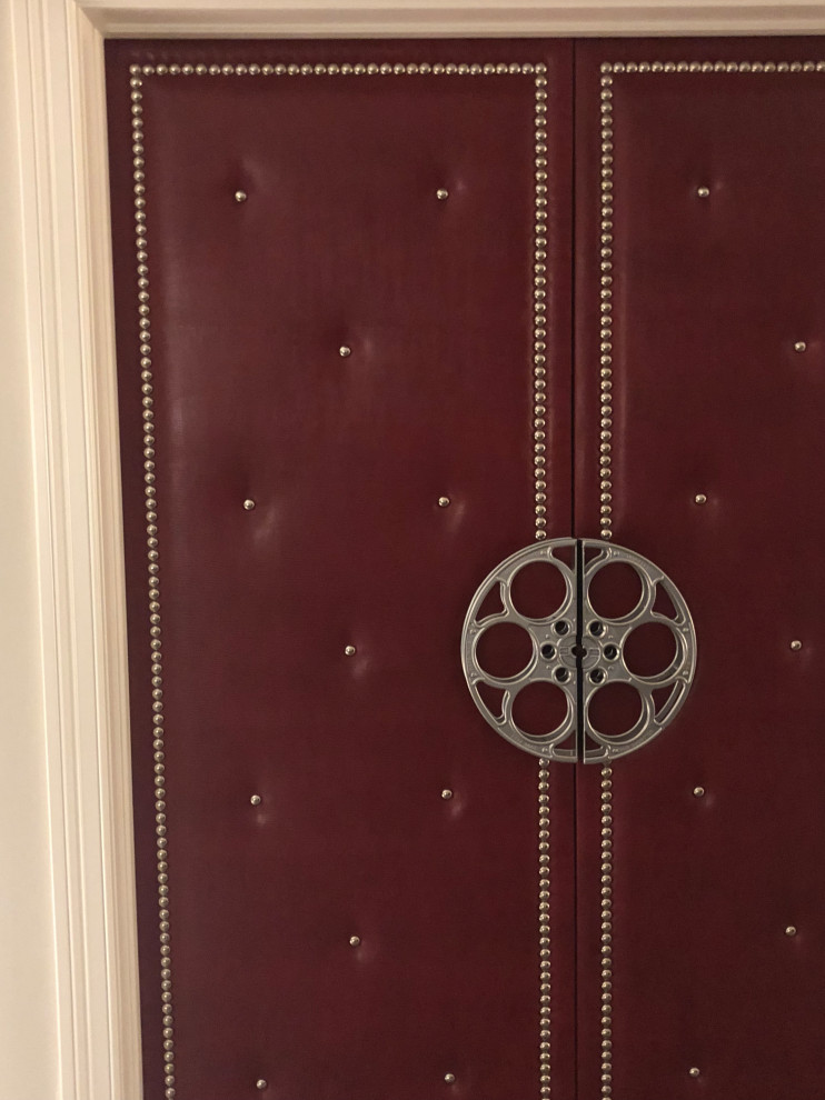 Home Theater with Red Tufted Doors - Contemporary - Home Theater ...