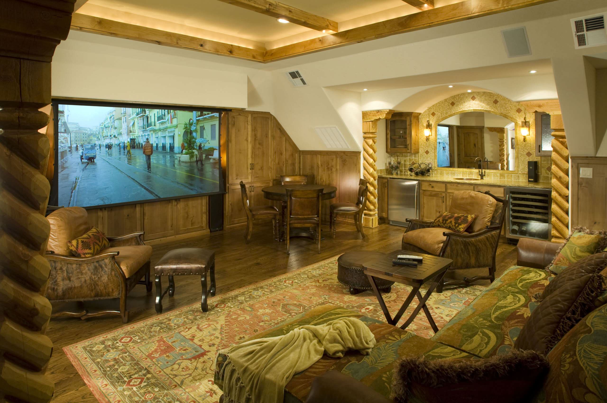 Rustic Home Theater Rec Rooms
