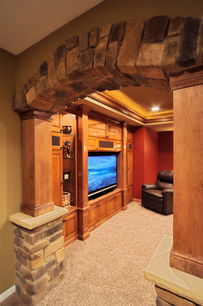 Media Room with Stone Entrance - Traditional - Home Theater - St Louis ...