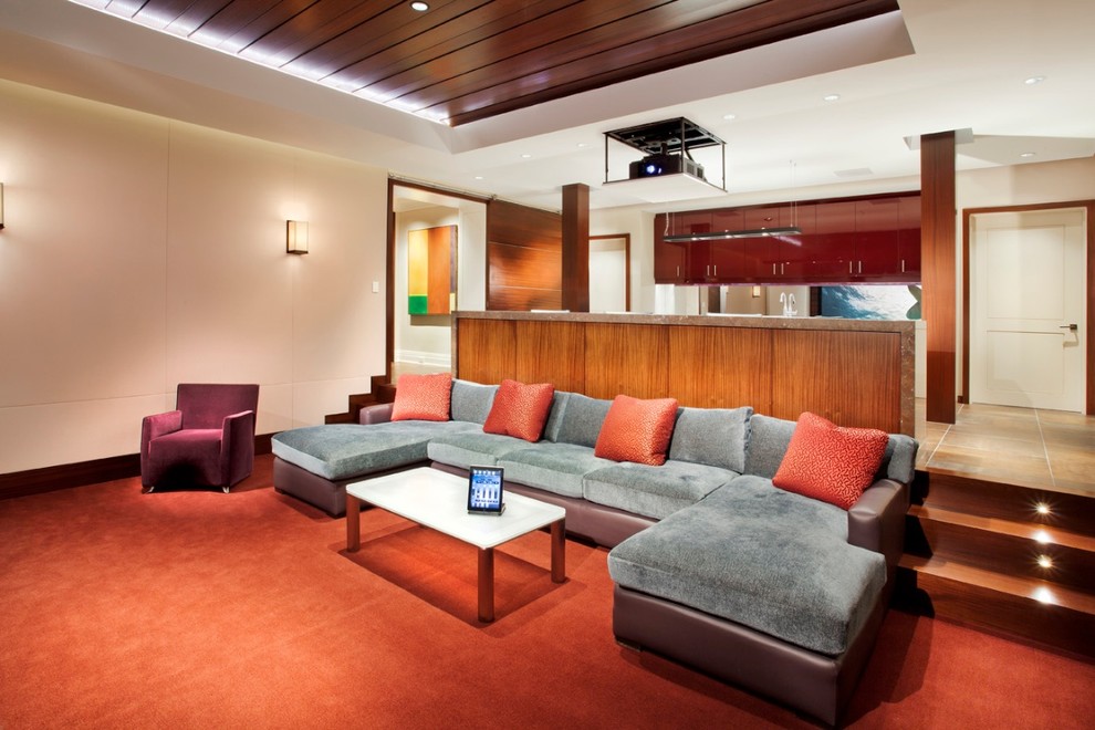 Open Kitchen Area and Living Space - Contemporain - Salle de Cinéma ...