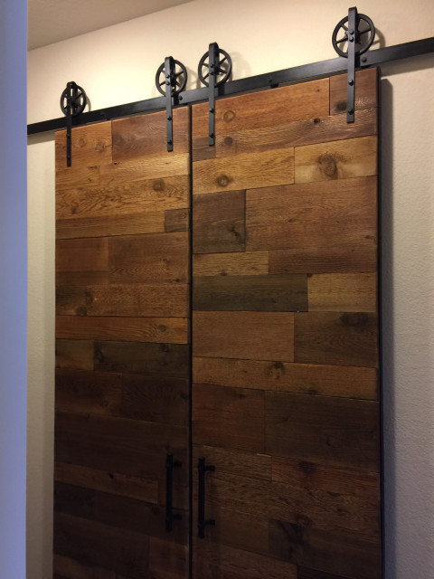 Shiplap Cedar Barn Doors with a Steel Frame and 6” Spoke Wheels for ...