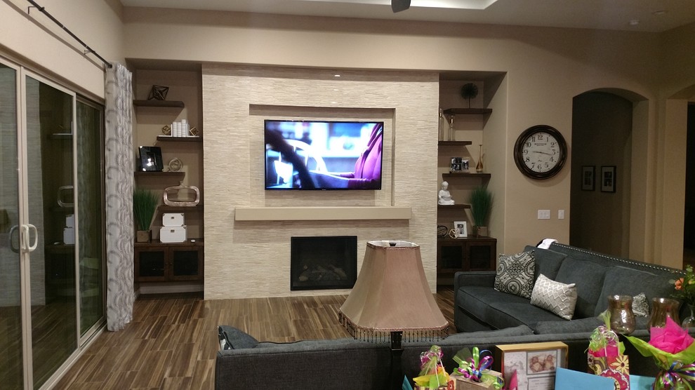 Stacked stone fireplace installation - Home Theater - Phoenix - by SG Installations | Houzz