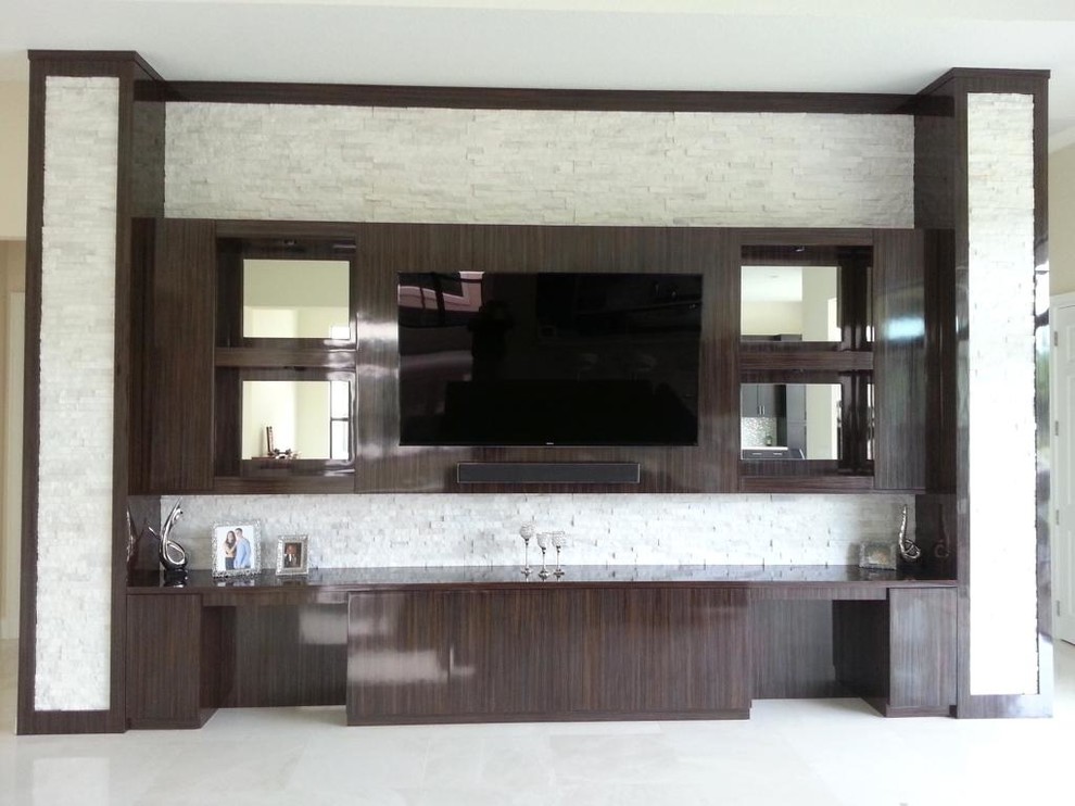 Wall Unit Stacked Stone - Contemporary - Home Theatre - Miami - by ...