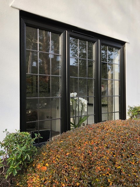 Black Slimline uPVC window with square leading - Modern - House ...