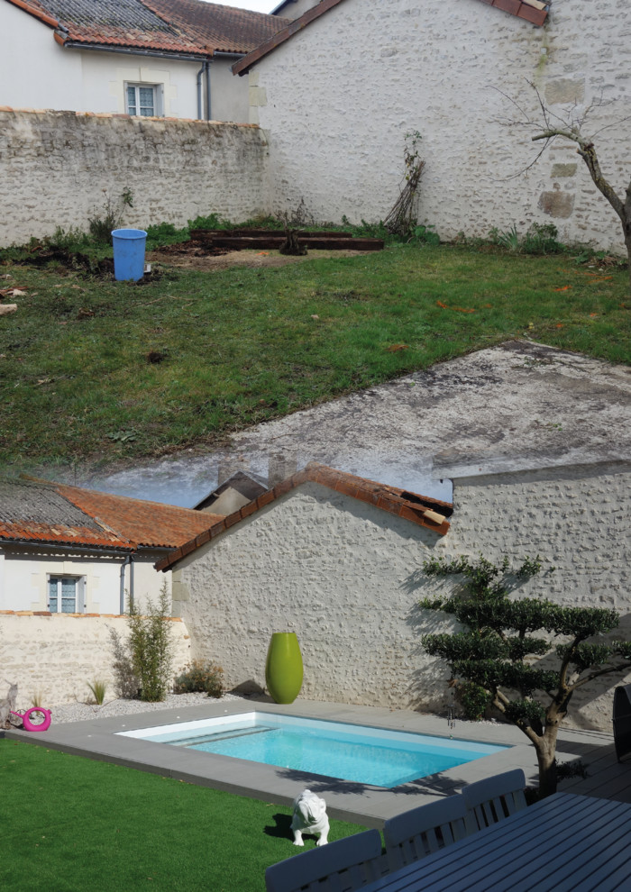 Aménagement d'un jardin avec terrasse bois et gazon synthètique ...