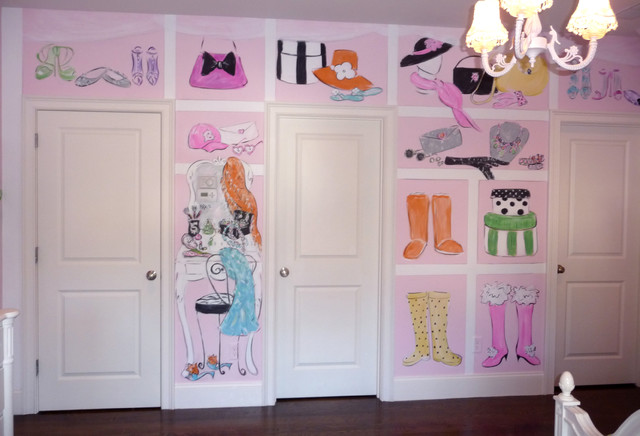 Girl's Room Mural Walk in Closet Shopping Mural - Traditional - Kids ...