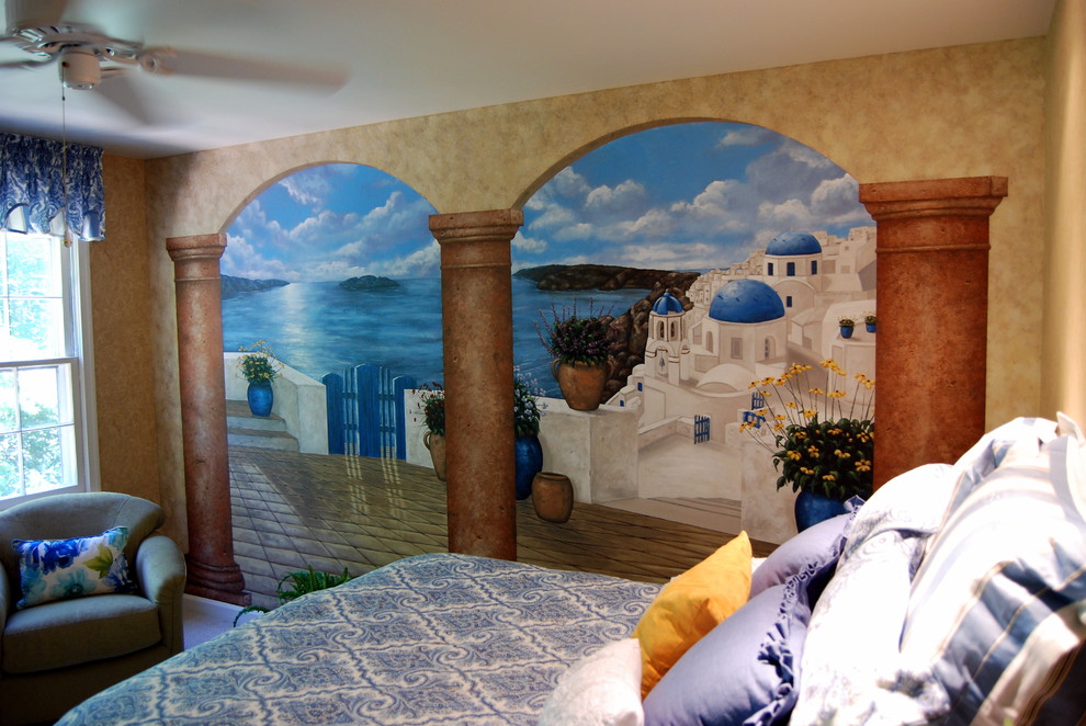 Santorini Greece Mural in a bedroom by Tom Taylor of Mural Art LLC ...