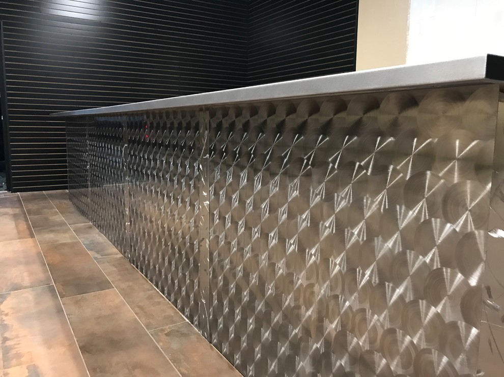 4" swirl pattern stainless with random seam strips and a monster one ...