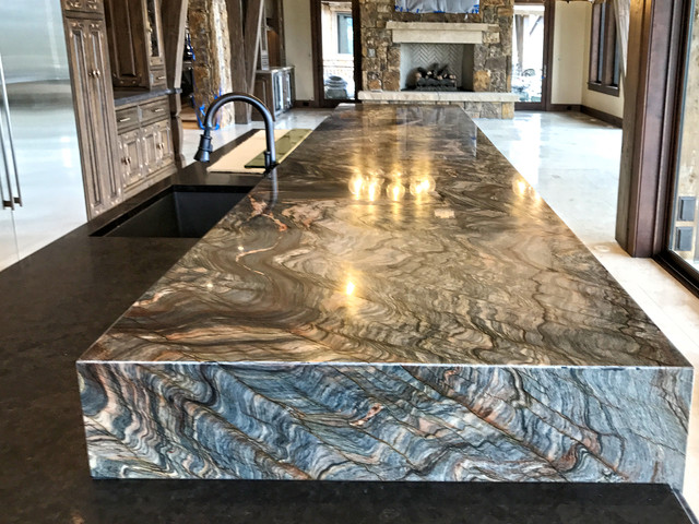 6cm Fusion Granite Kitchen Island, mirrored 6cm Mitred edge and ...