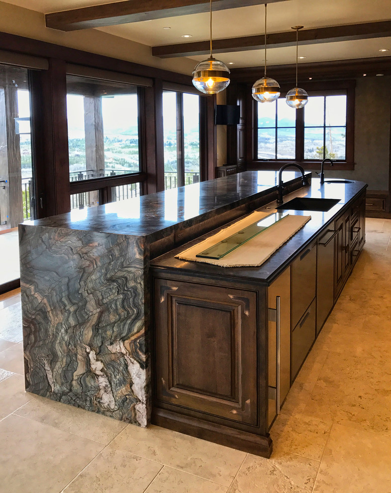 6cm Fusion Granite Kitchen Island, mirrored 6cm Mitred edge and ...