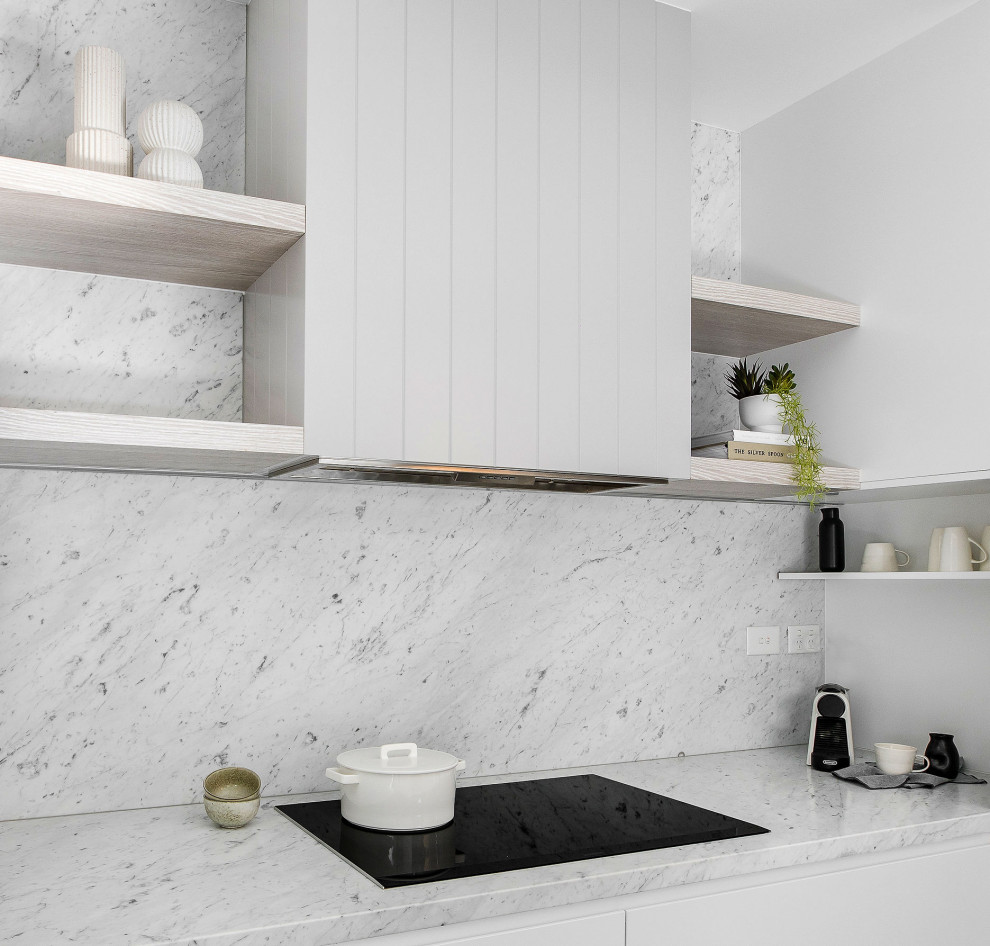 Modern V-groove Cabinets and Floating Shelves - Coastal - Kitchen ...