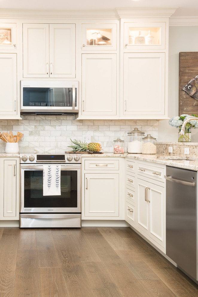 All White Cottage Style Kitchen with Stacked Cabinetry - Beach Style ...