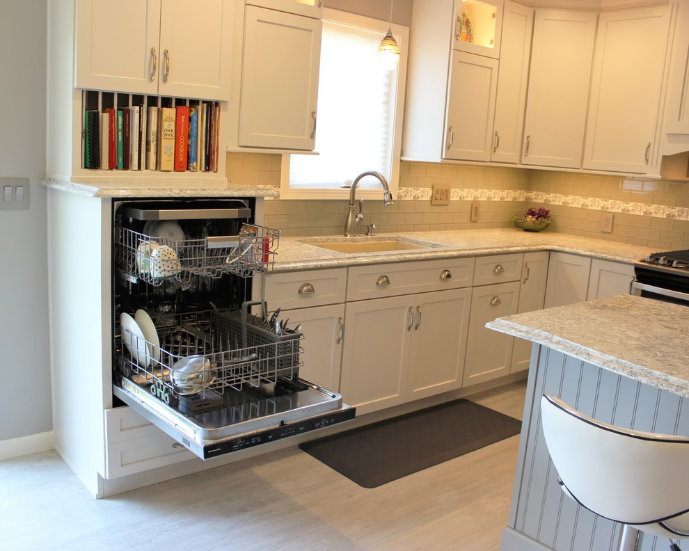 Alpha, IL White and Gray Kitchen with Hidden Laundry and Raised ...