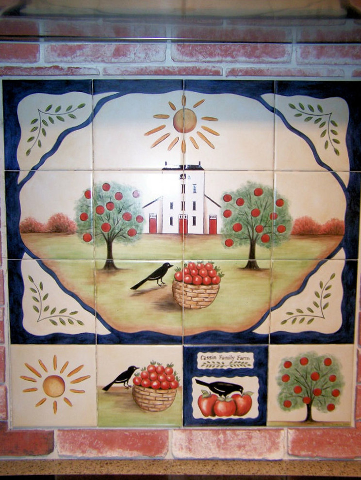 "American Folk Art Americana Style" kitchen backsplash tile mural ...