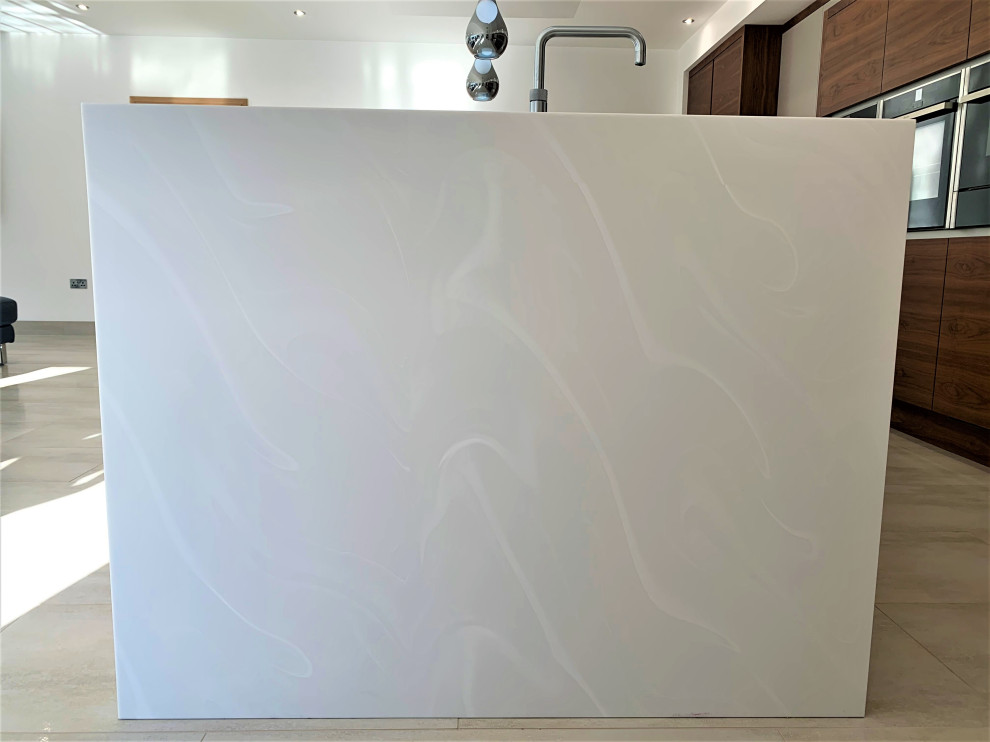 American Walnut Pattern Matched Corian Waterfall Island Kitchen ...